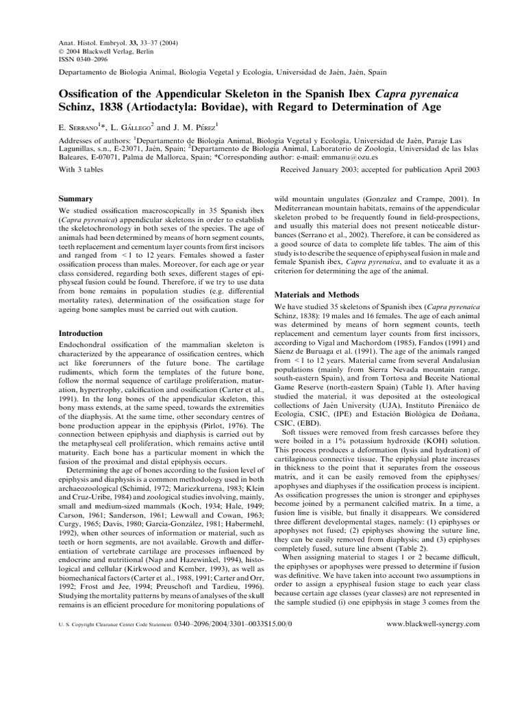 Ossification in Spanish Ibex Skeletons | PDF | Caprids