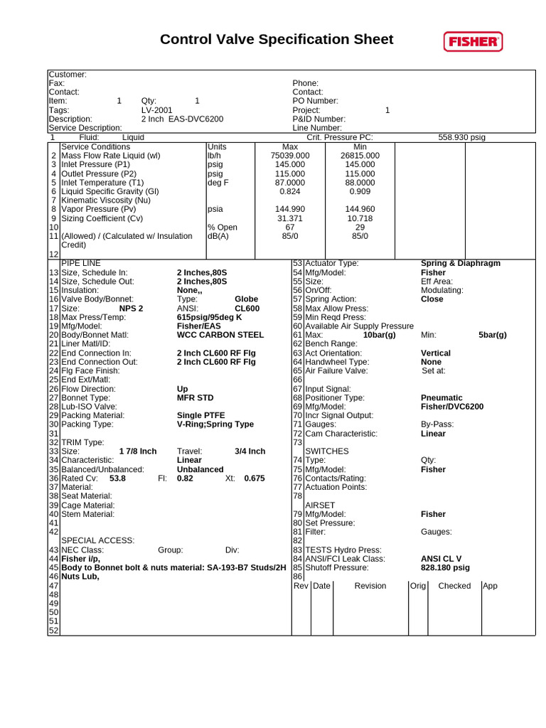 2-Inch EAS-DVC6200 Control Valve Specs | PDF | Valve | Pressure