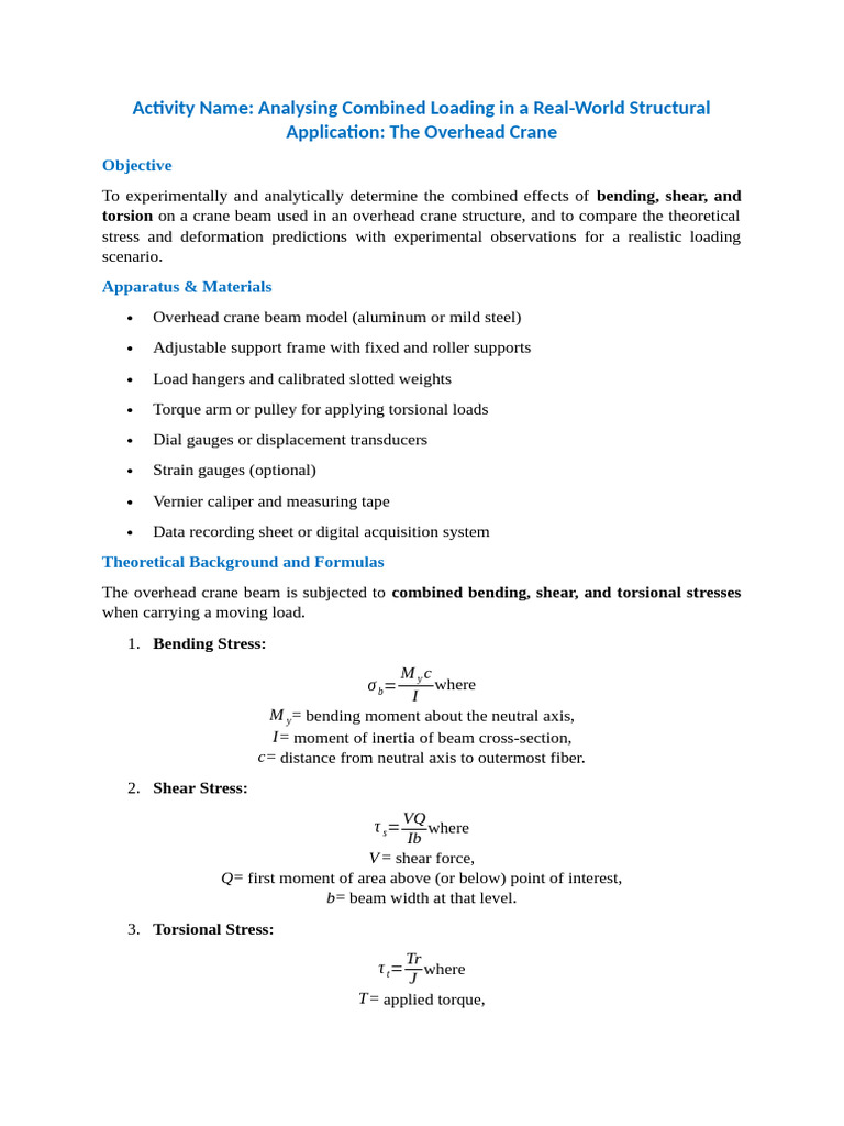 Combined Loading Analysis of Crane Beams | PDF | Bending | Stress ...