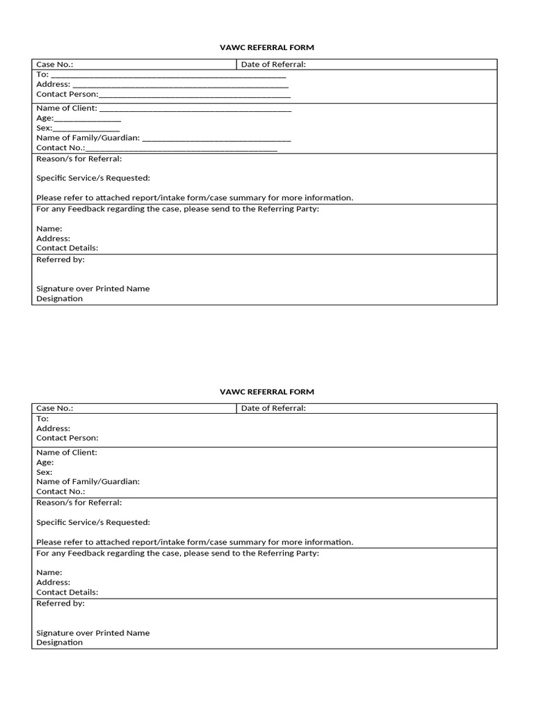 Vawc Referral Form 1 | PDF