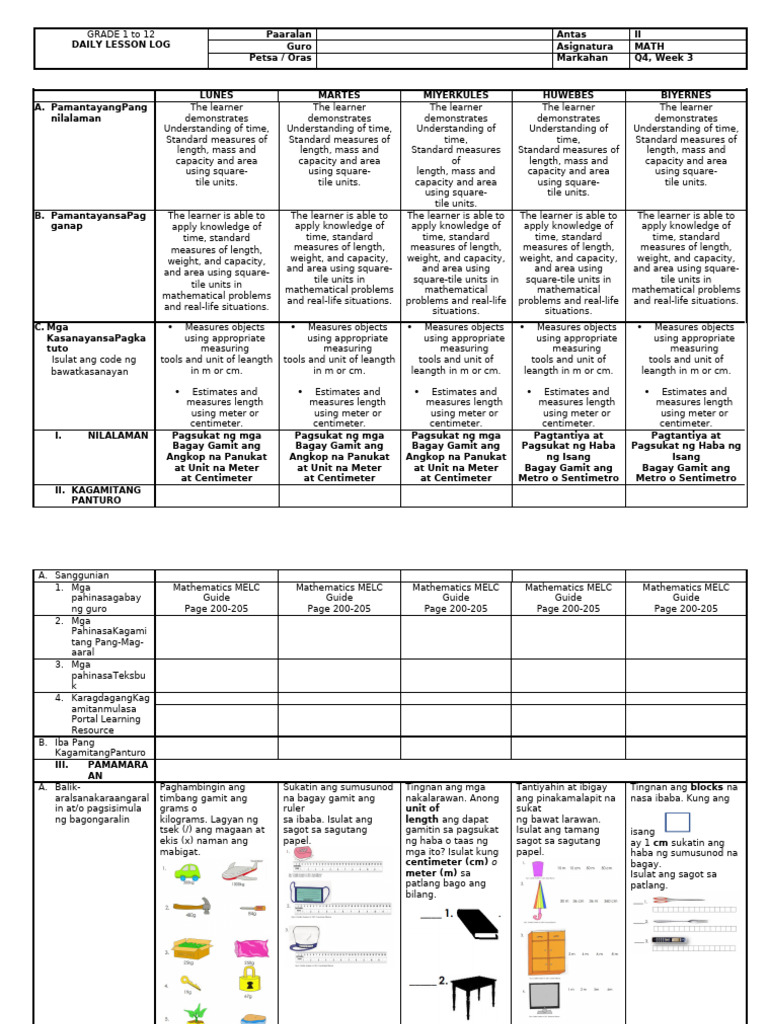 Q4 - Math - DLL - Week 3 | PDF