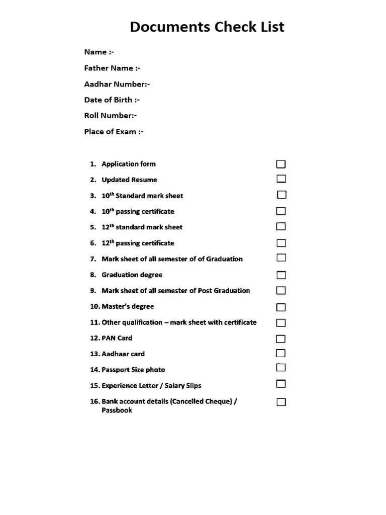 Documents Check List | PDF