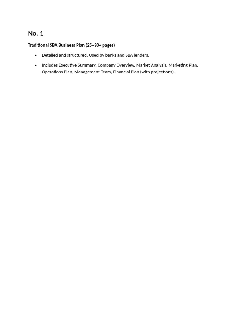 Traditional SBA Business Plan (25-30+ Pages) | PDF