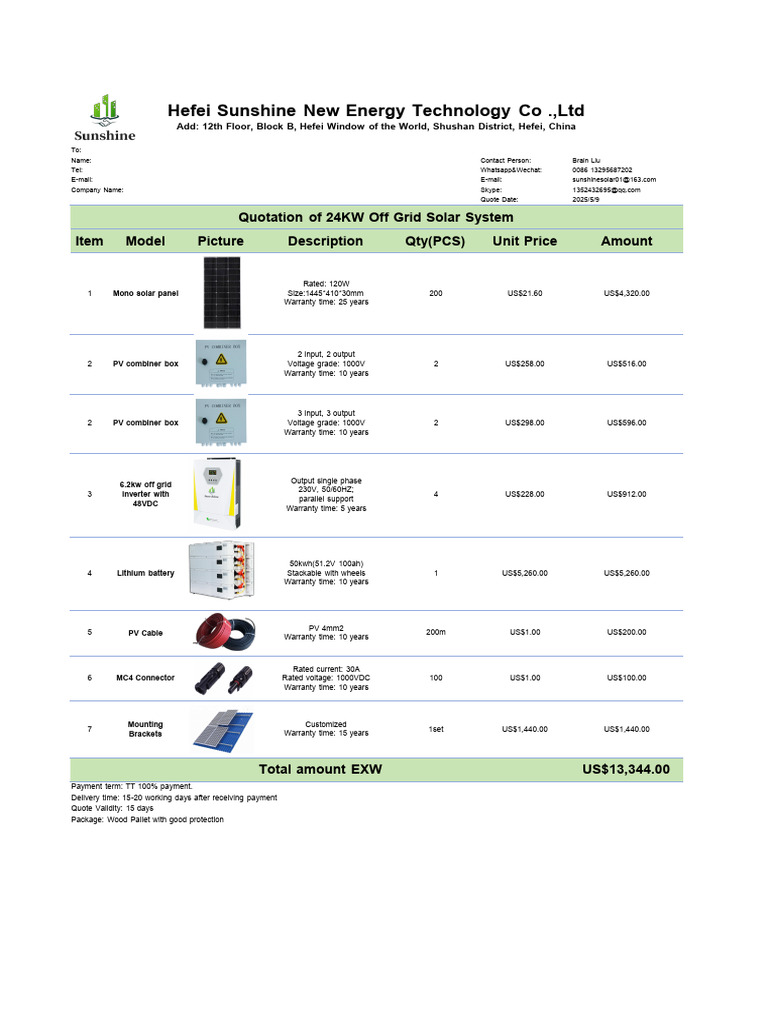 24KW Off-Grid Solar System Quotation | PDF | Electric Power ...