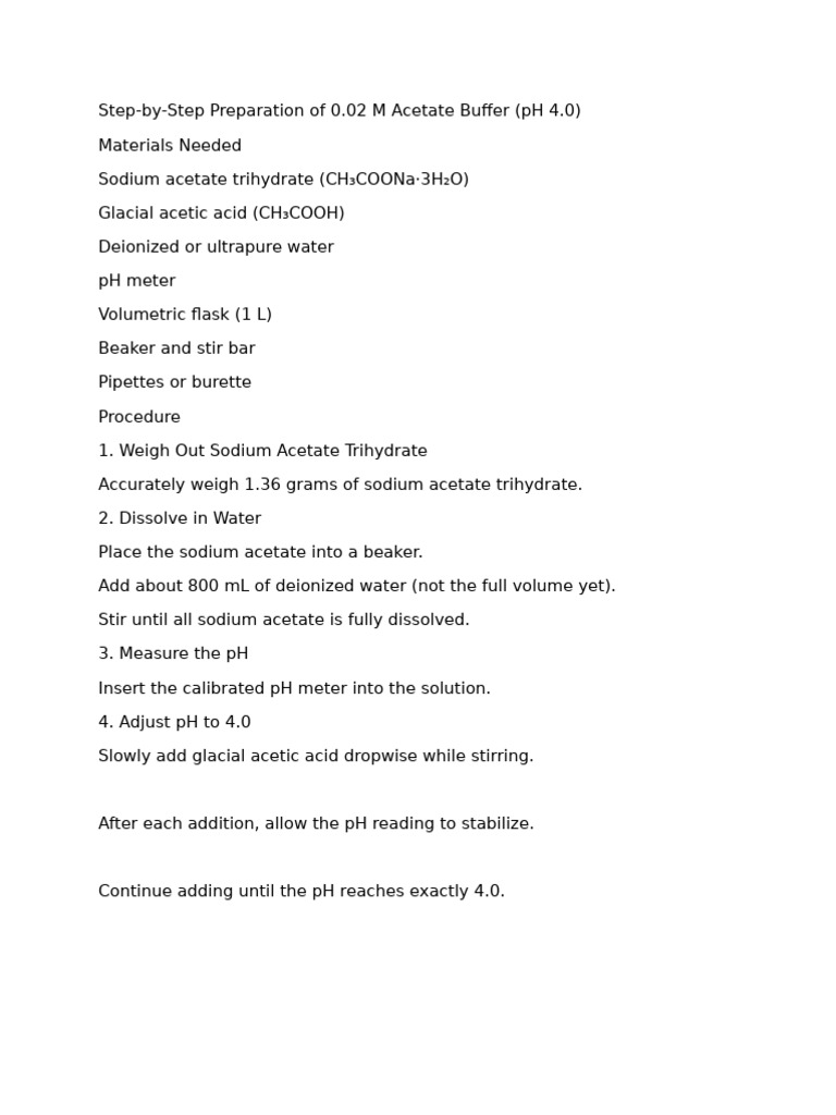 Prepare 0.02 M Acetate Buffer (pH 4.0) | PDF