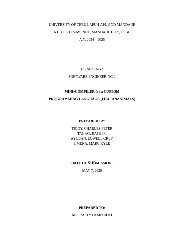 CUSTOM-MADE COMPILER DESIGN (MINI_COMPILER) | PDF | Parsing | Compiler