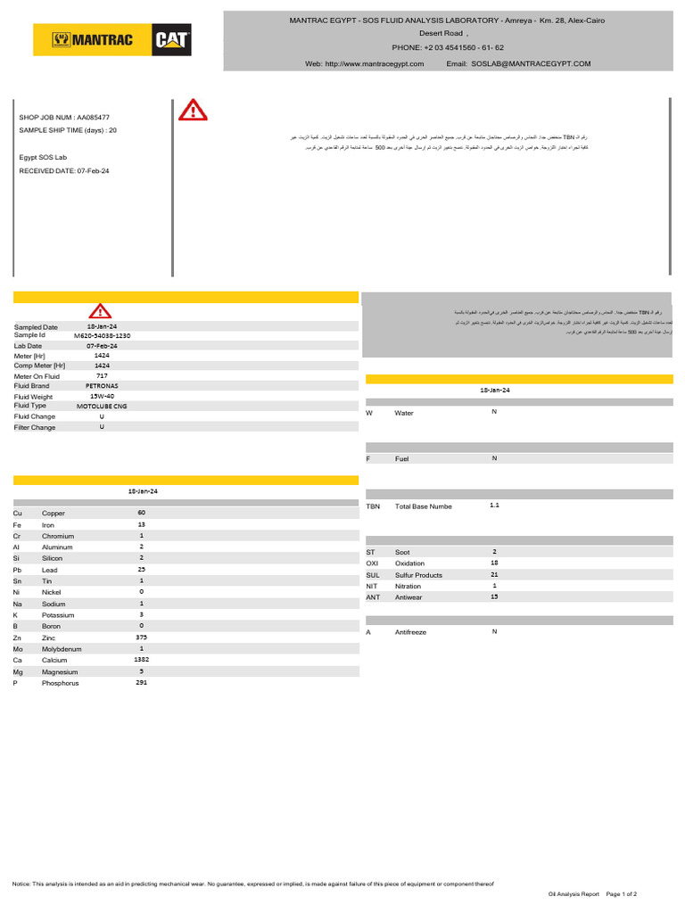 Oil Samples CNG 15w40 | PDF