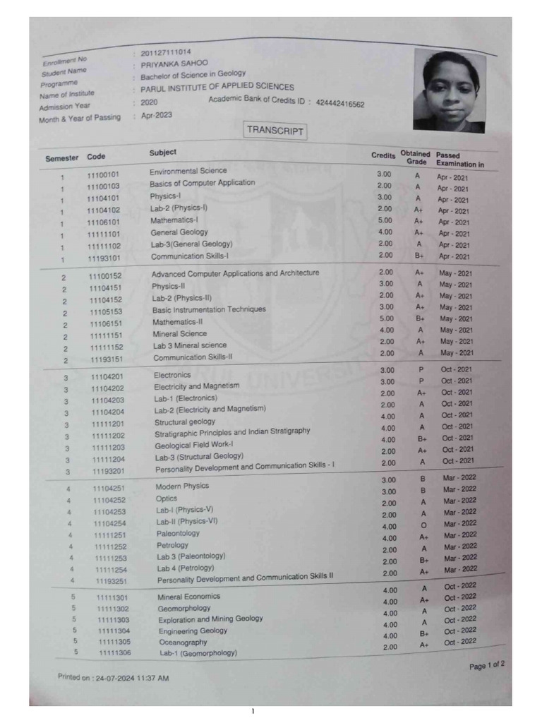 BSC Transcript | PDF