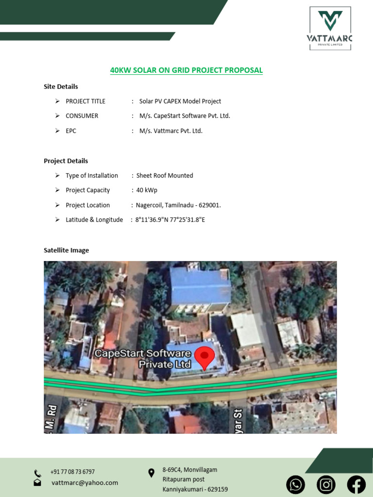 VM - CSPL - 40kw Solar On Grid Project Proposal | PDF | Renewable ...