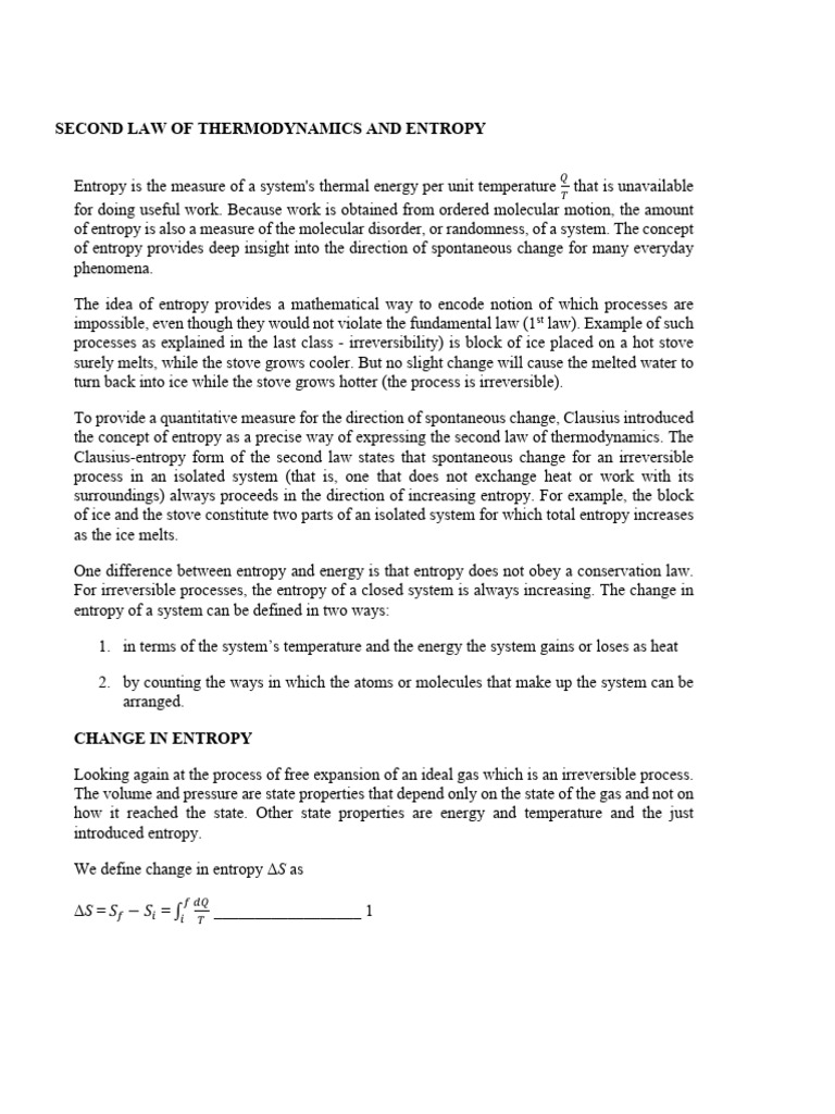 ENTROPY - 2nd Law of Thermodynamics | PDF | Entropy | Second Law Of ...