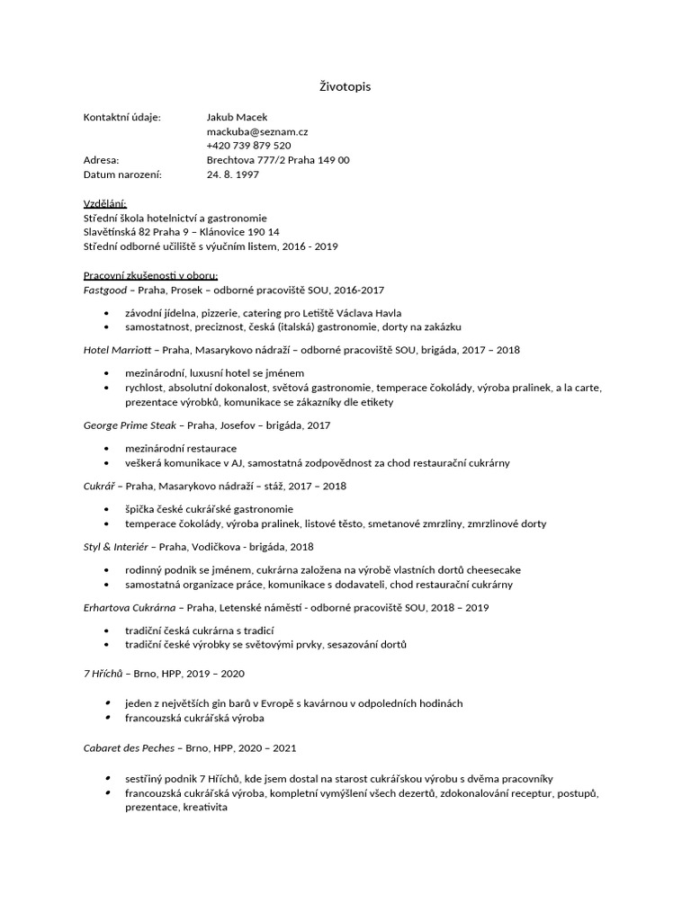 Zivotopis Jakub Macek | PDF