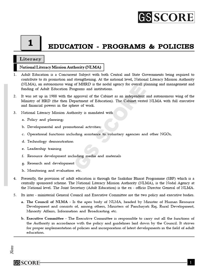 National Literacy Mission & Education Policies | PDF