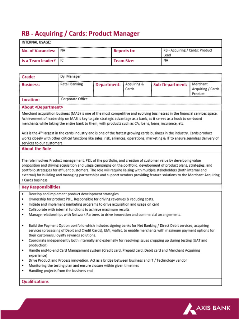 Acquiring & Cards-Product Manager - BM | PDF | Banks | Debit Card