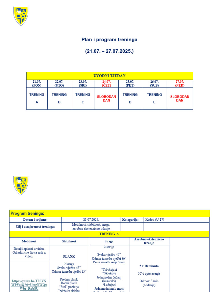 NK INKER (K1) - PiP treninga - (21.07. - 27.07.) | PDF