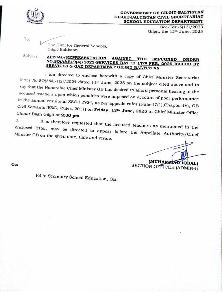 Principal Penalties CM GB Hearing | PDF