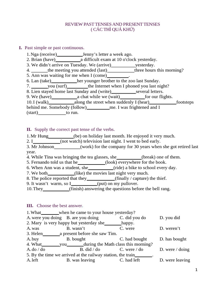 Review Past Tenses and Present Tenses | PDF