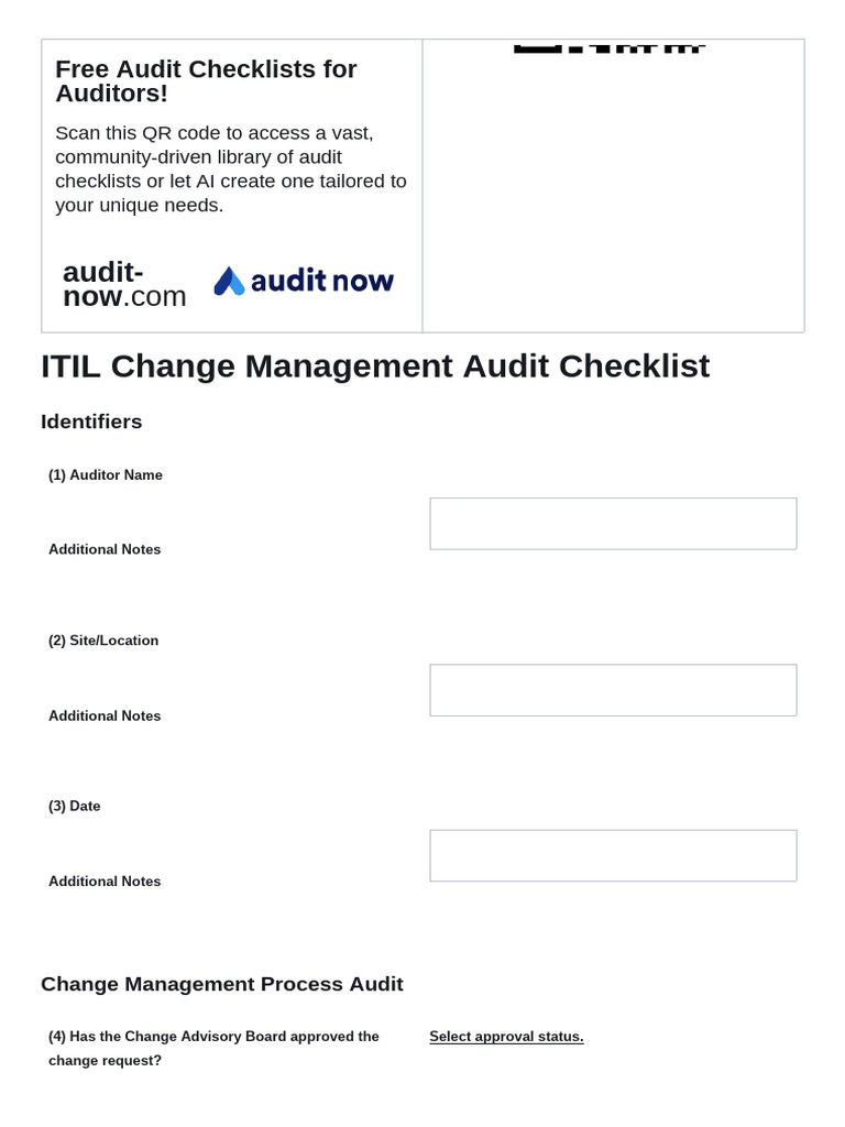 ITIL Change Management Audit Checklist | PDF | Audit | Regulatory ...