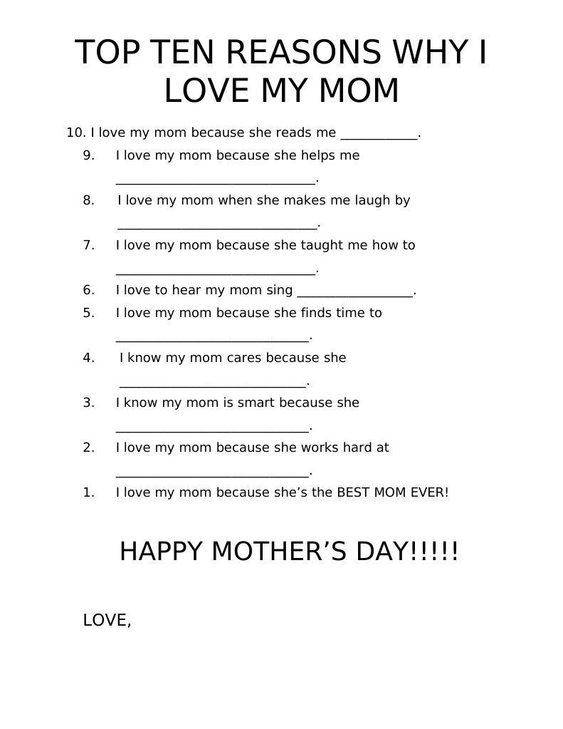 Top Ten Reasons Why I Love My Mom | PDF