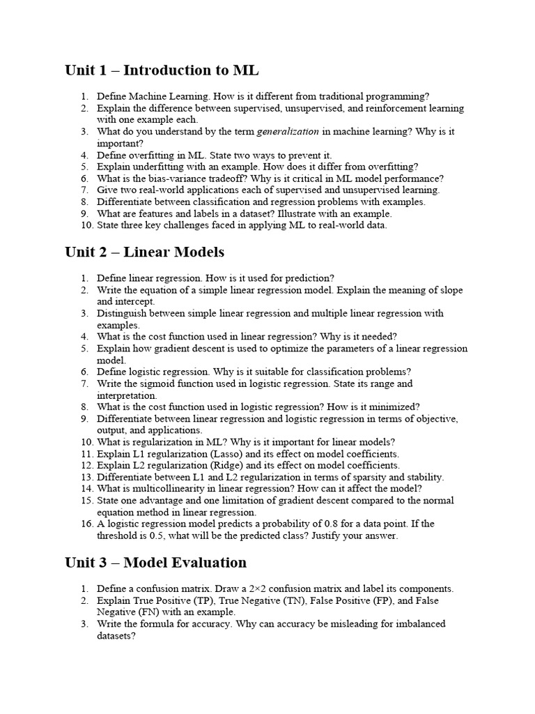 Module Wise Short Questions | PDF | Support Vector Machine | Receiver Operating Characteristic
