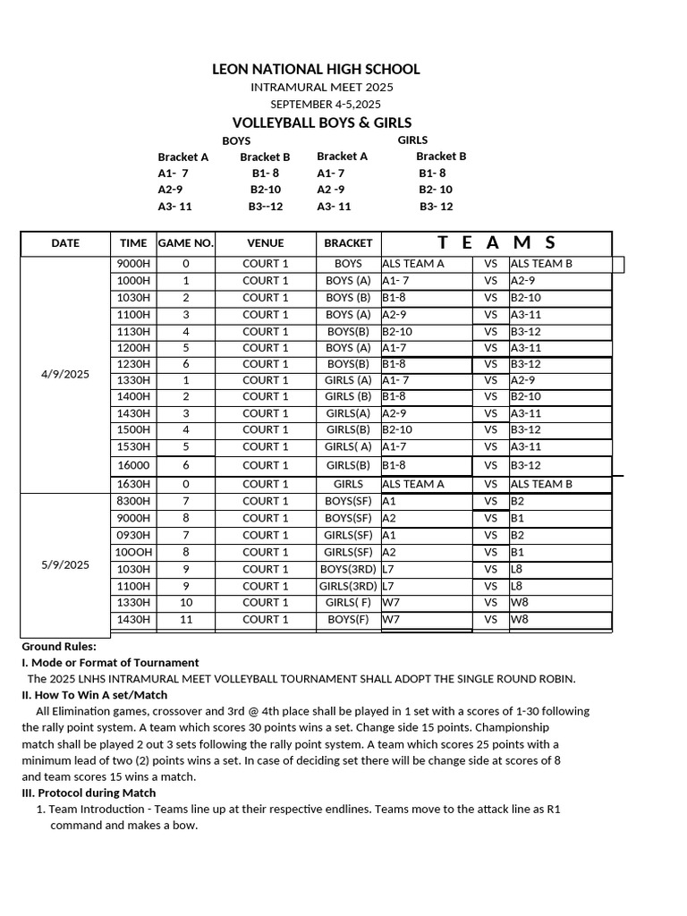 LNHS Intramural Meet 2025 Sched | PDF | Sports