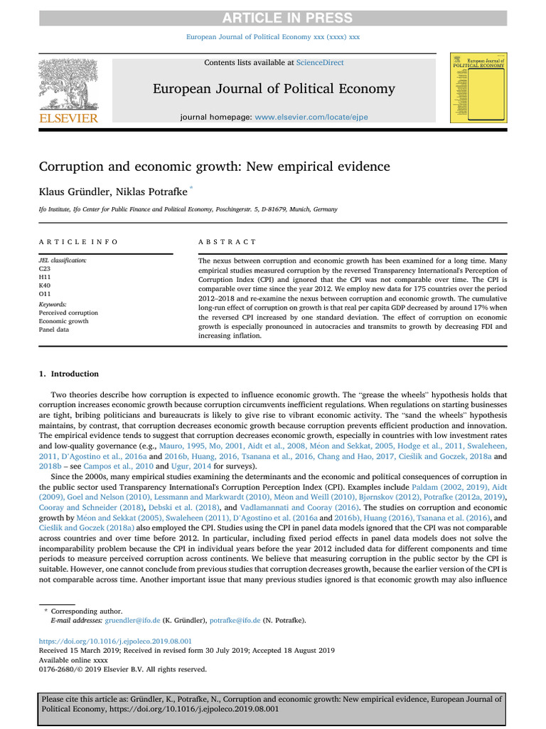 Corruption and Economic Growth | PDF | Economic Growth | Economies