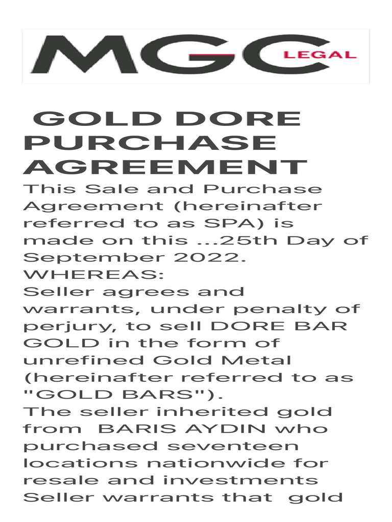 Gold Dore Purchase Agreement Template | PDF | Breach Of Contract ...
