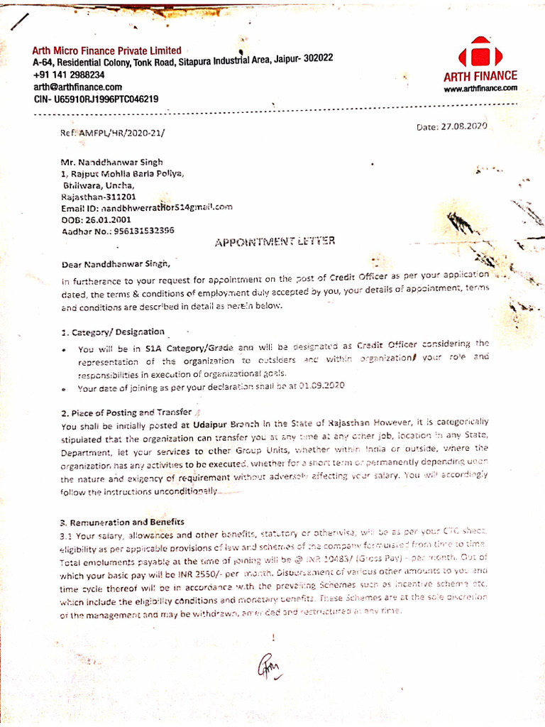 Appointment Letter | PDF