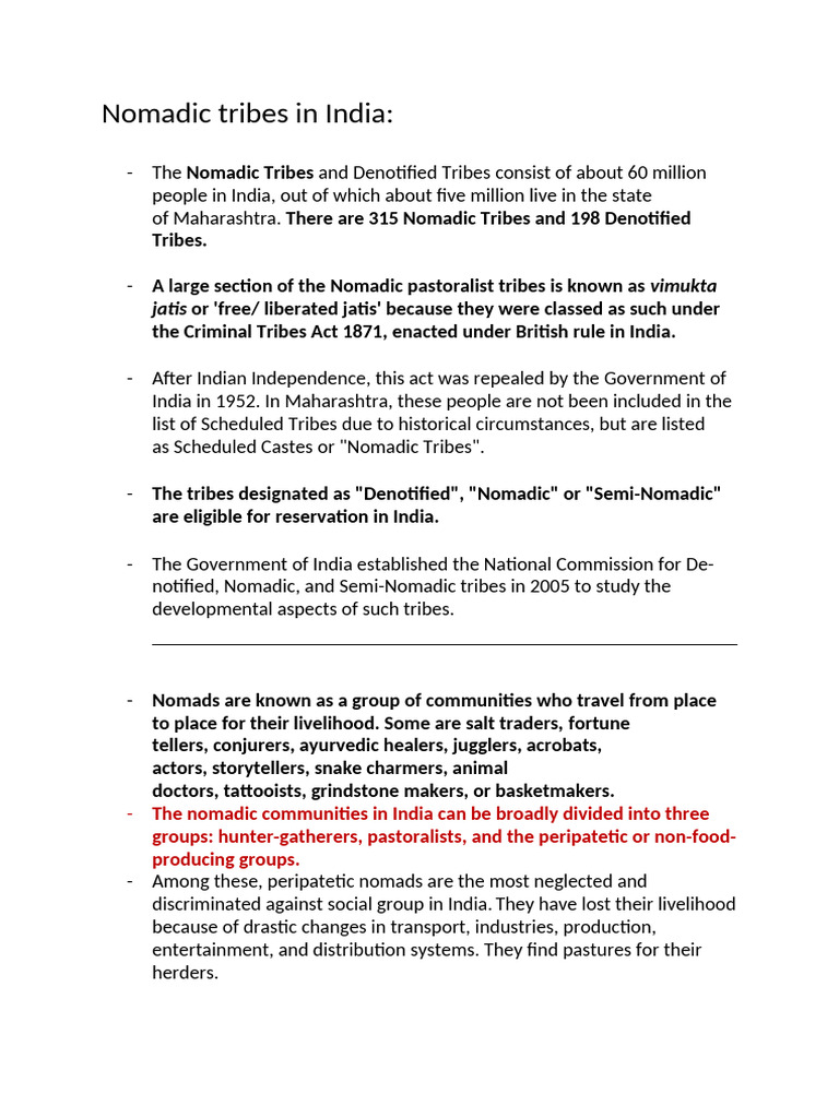 Nomadic Tribes of India: An Overview | PDF | South Asia