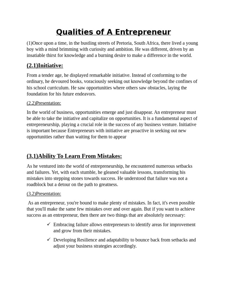 Essential Entrepreneur Qualities Explained | PDF | Entrepreneurship | Risk