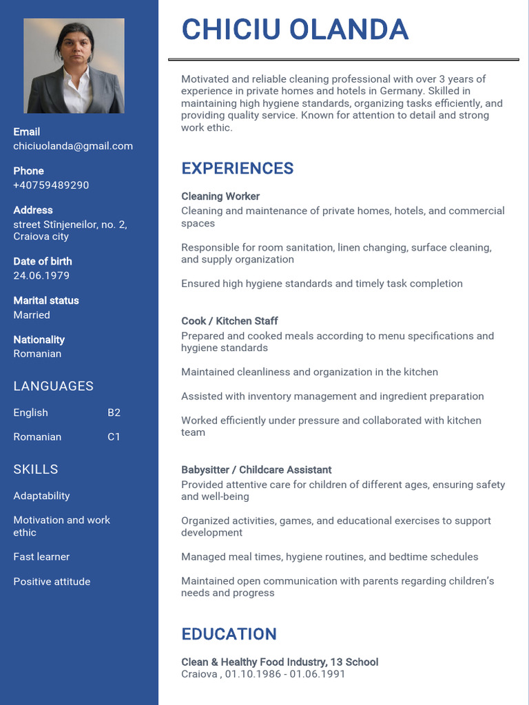 Experienced Cleaning Professional Resume | PDF