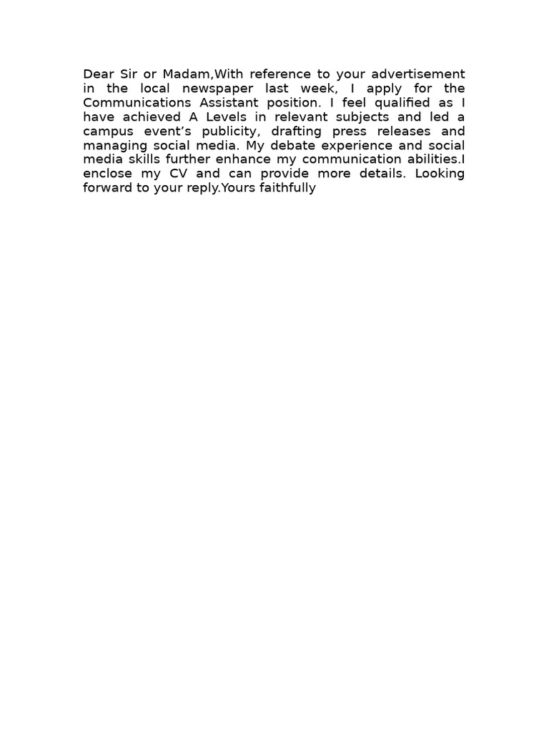 Dear Sir or Madam, With Reference To Your Advertisement in TH | PDF