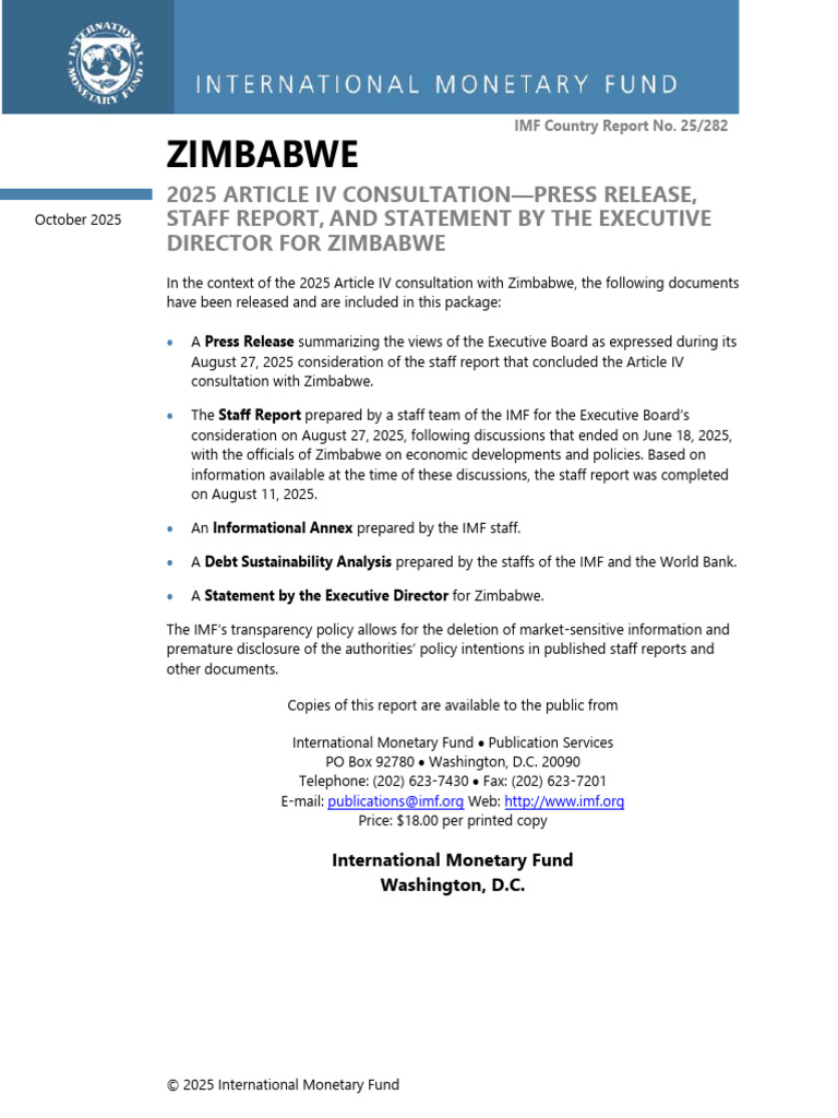 Zimbabwe 2025 IMF Article IV Report | PDF | Fiscal Policy | Monetary Policy