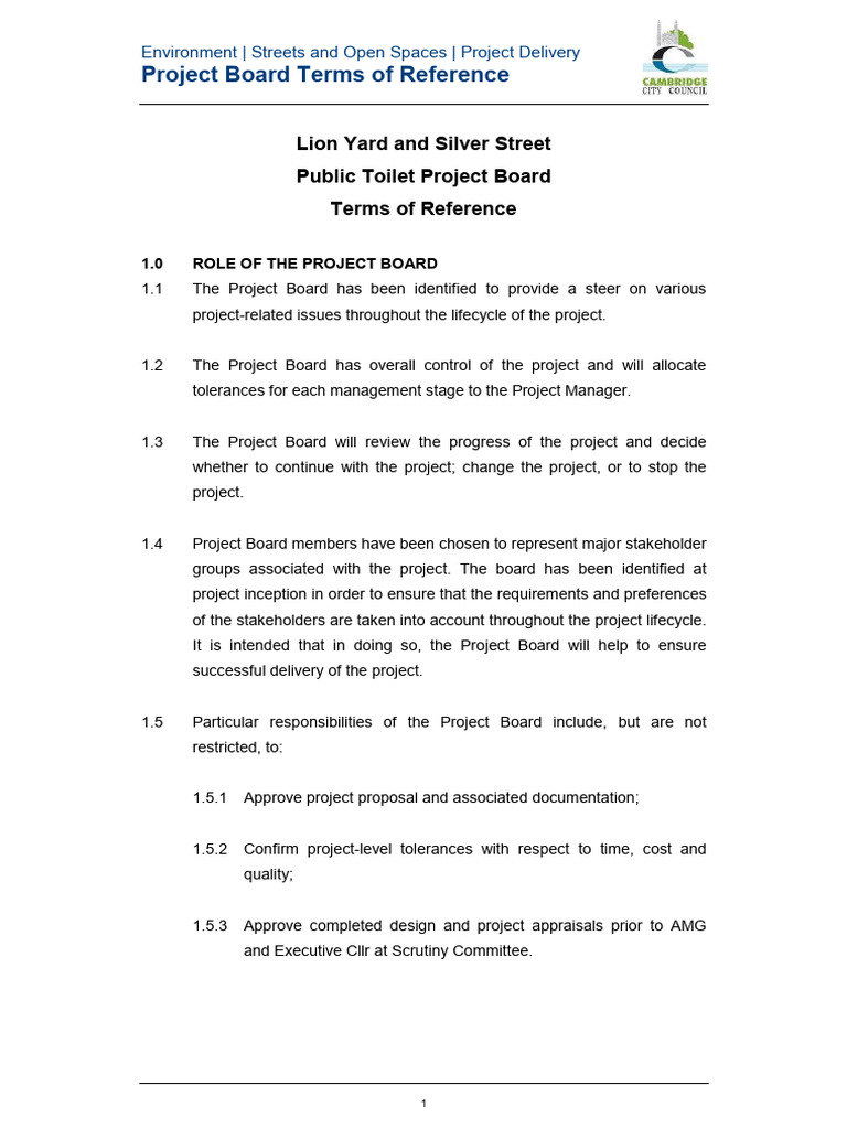 Appendix A - Project Board Terms of Reference | PDF | File Transfer Protocol