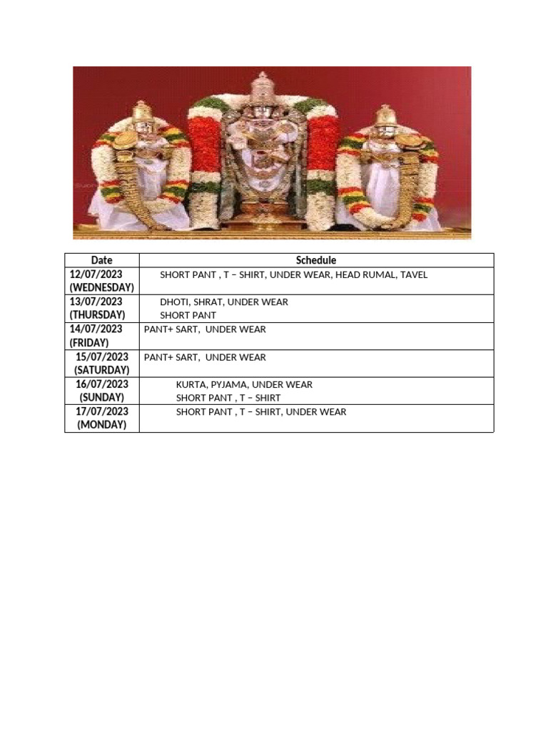 TTD Schedule | PDF