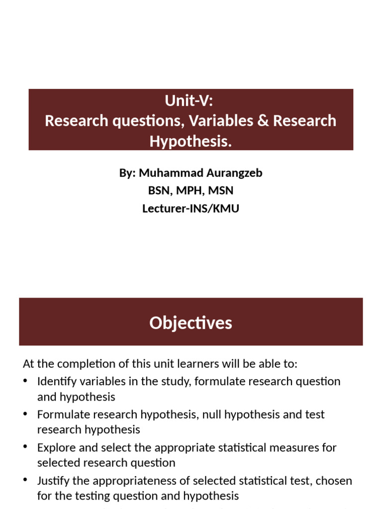 Unit-V Variables, Research Question, Hypothesis | PDF | Hypothesis ...