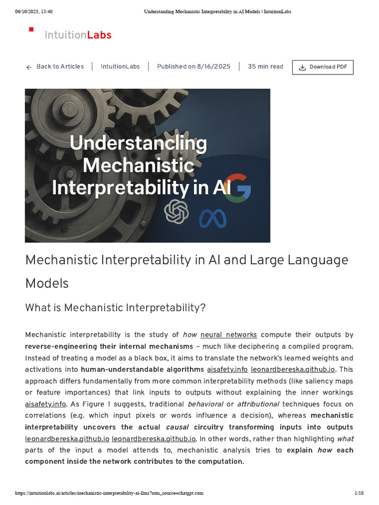 Understanding Mechanistic Interpretability in AI Models - IntuitionLabs | PDF | Artificial ...