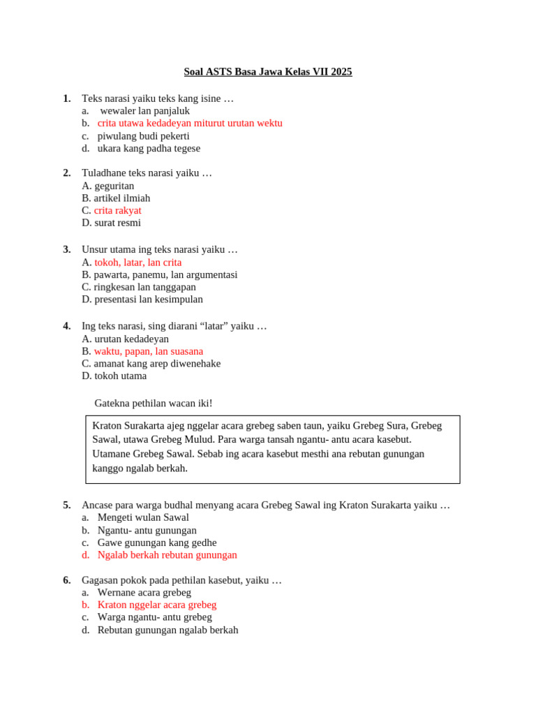 Soal ASTS Basa Jawa Kelas VII | PDF