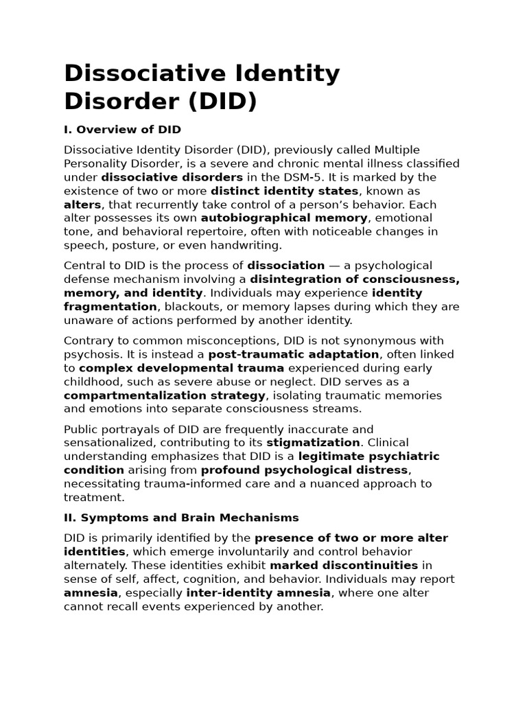 Dissociative Identity Disorder (DID) by ChatGPT | PDF | Dissociation ...