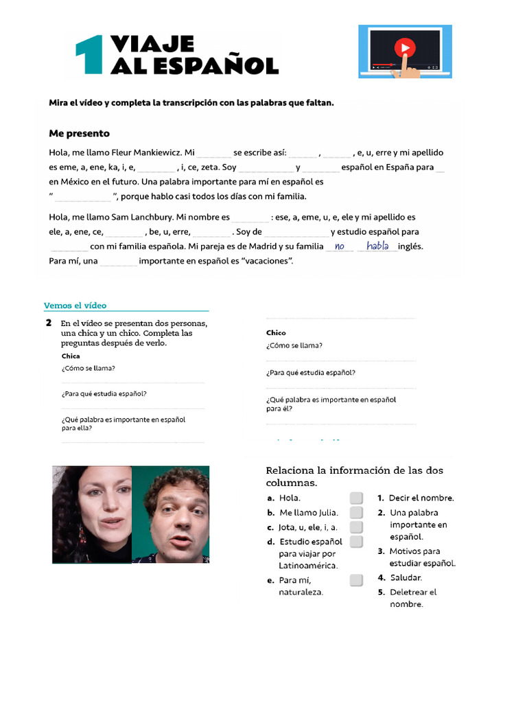 Video Unidad 1 Viaje Al Español | PDF