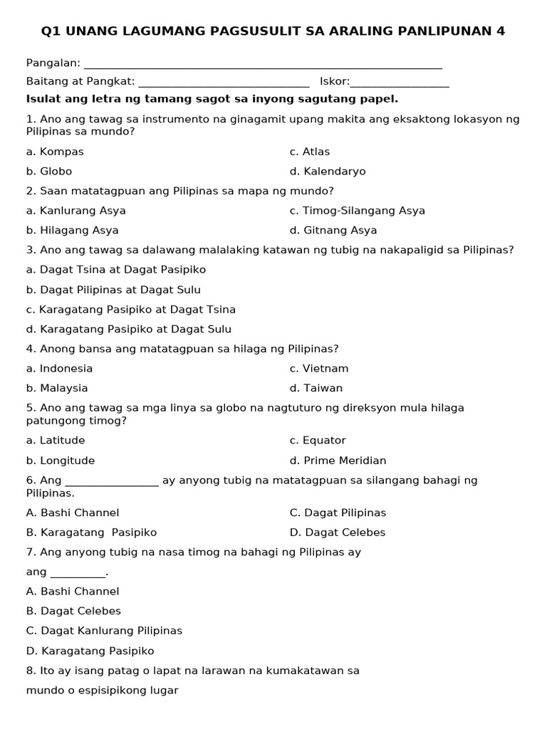 q1 W 1 2 Summative AP 4 | PDF