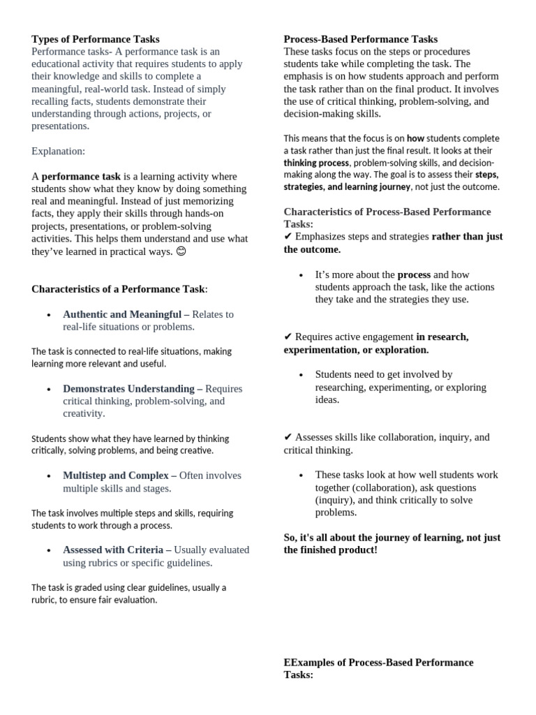 Types of Performance Tasks 1 | PDF | Critical Thinking | Learning