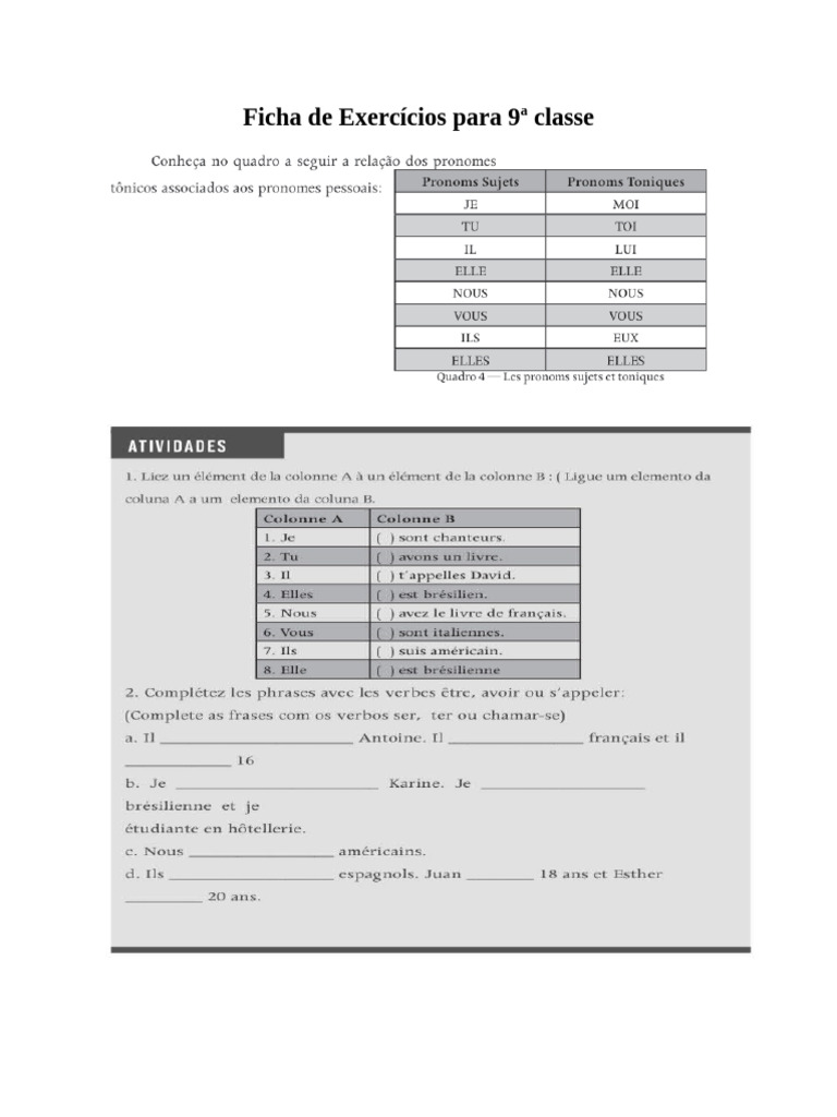 Ficha de Exercícios para 9a Classe | PDF