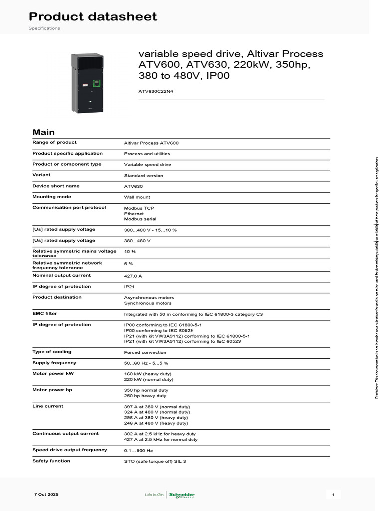 Schneider Electric Altivar-Process-ATV600 ATV630C22N4 | PDF | Mains ...