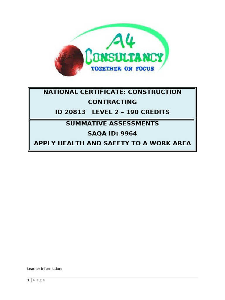 SAQA - 9964 - Summative Assessments | PDF | Learning | Occupational Safety And Health