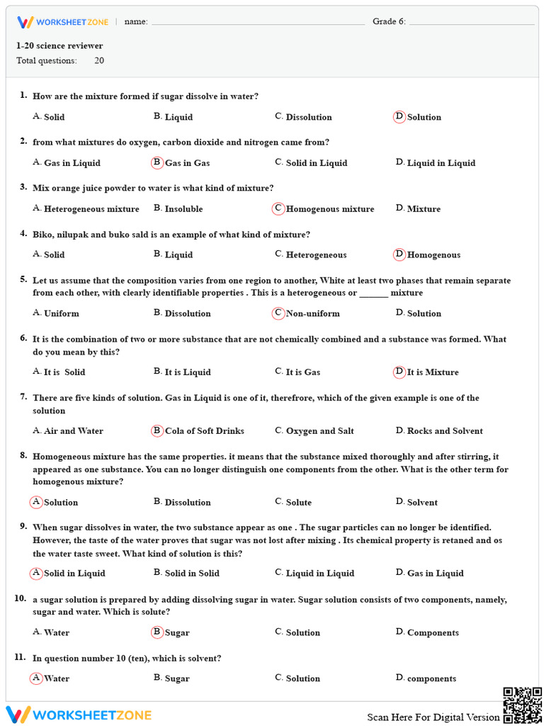 Worksheet - Worksheetzone | PDF | Mixture | Solubility