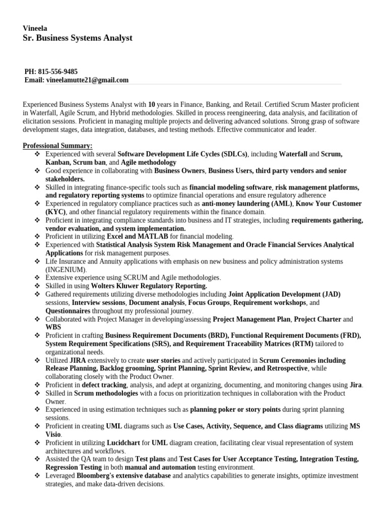 Vineela - Business System Analyst | PDF | Scrum (Software Development ...