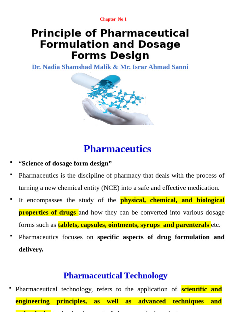 Chapter 1 Final Principal of Pharmaceutical Formulations and Dosage ...
