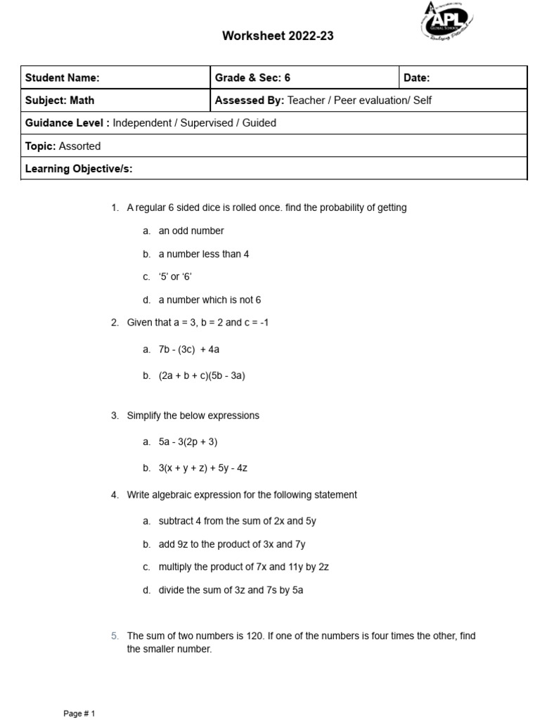 WS 13 GR 6 Sem 2 Math Assorted | PDF