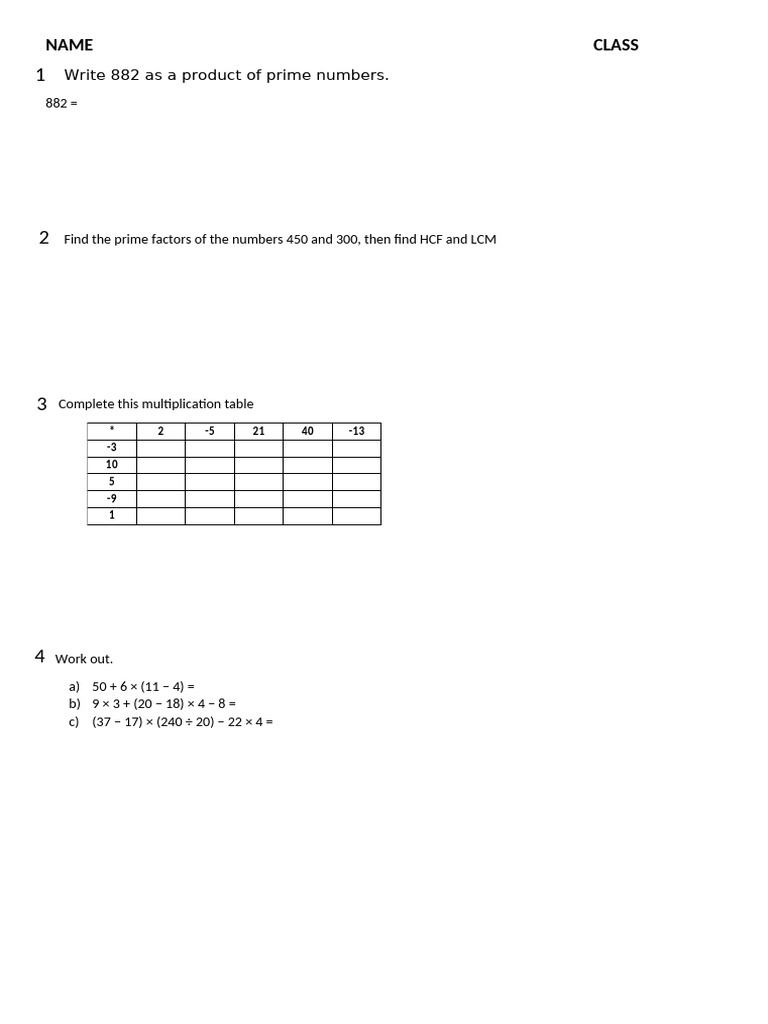 Math Problems: Prime Factors & Operations | PDF