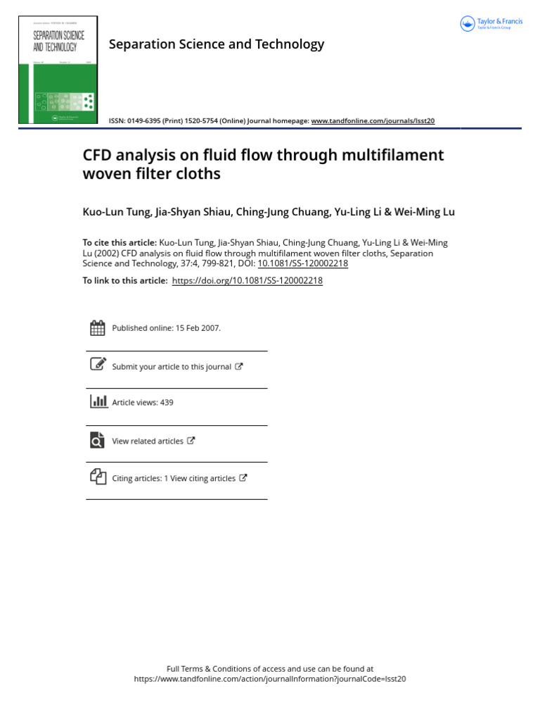 CFD Analysis of Multi-Filament Filter Cloths | PDF | Textiles ...